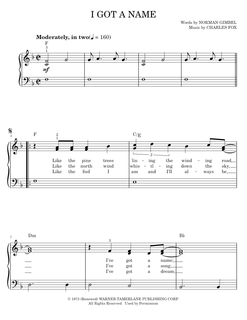 Play Official version of I got a name sheet music by Jim Croce for ...