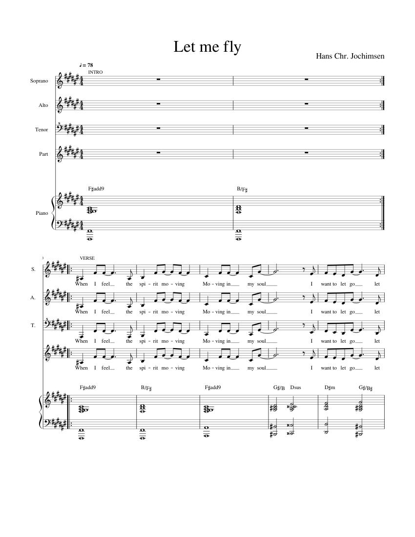 Let me fly Sheet music for Piano, Soprano, Alto, Tenor (Mixed Quartet ...