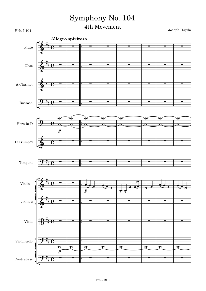 Symphony No. 104 in D Major, Hob.I:104, 4th Movement (Allegro Spiritoso) – Joseph Haydn Sheet ...