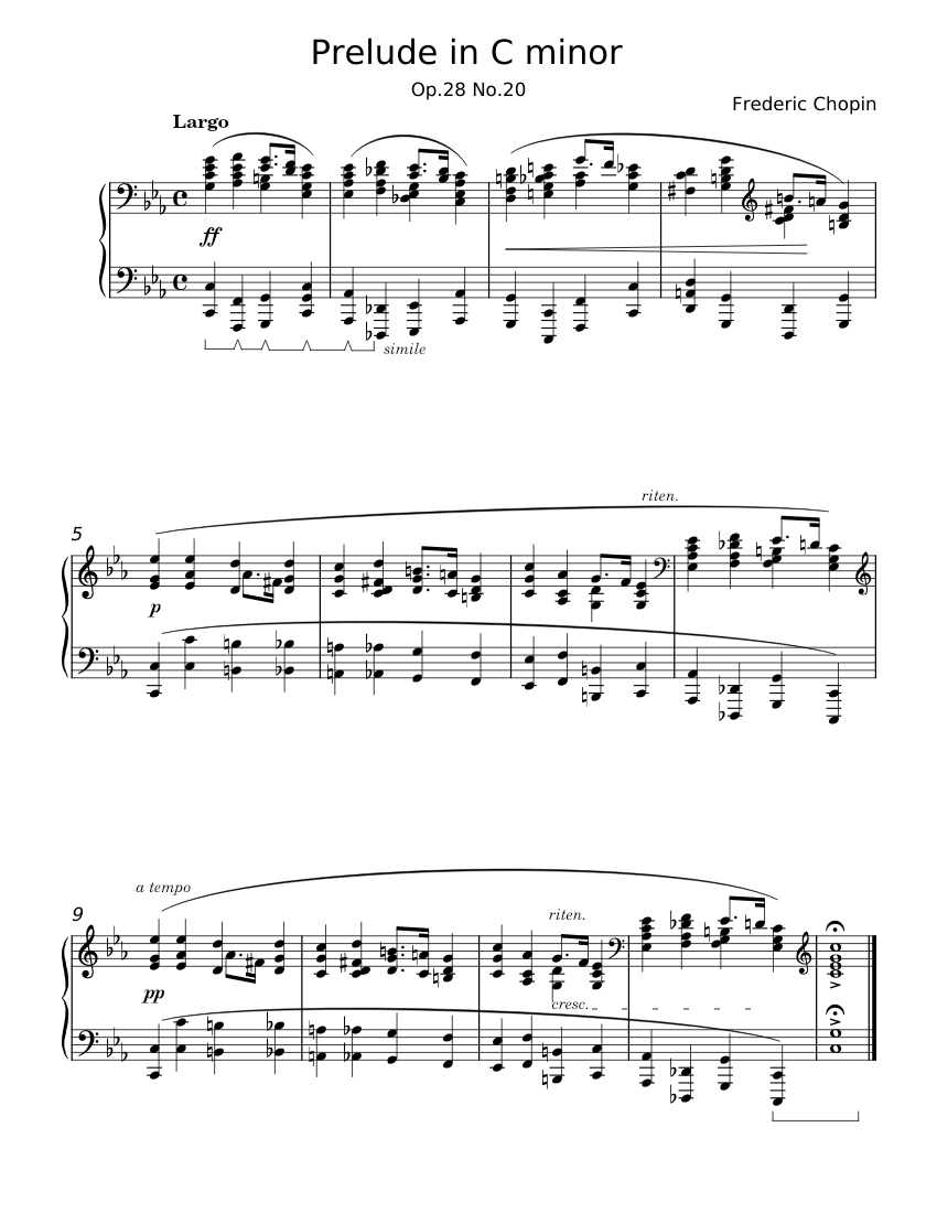 Prelude 20 in c minor - Frédéric Chopin Sheet music for Piano (Piano Duo) | Musescore.com