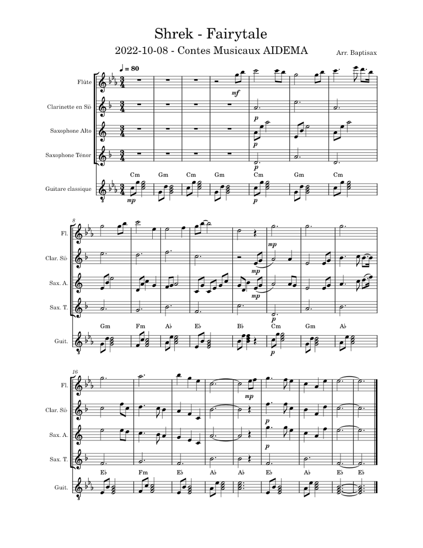 Fairytale, from Shrek – Gregson-Williams, Harry and Powel, John Sheet ...