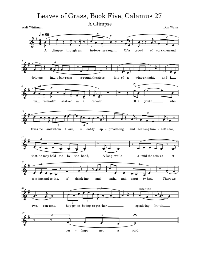 Leaves of Grass, Book Five, Calamus 27 Sheet music for Vocals (Solo ...