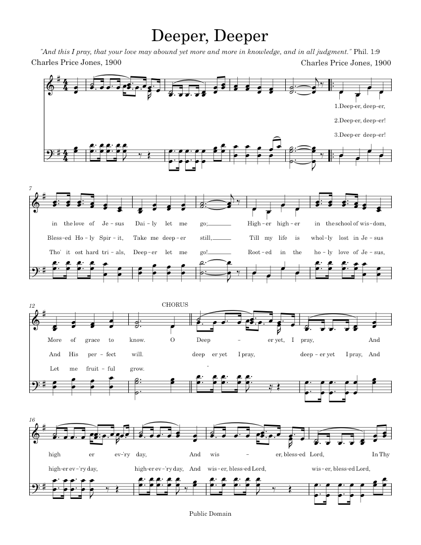 Deeper, Deeper Sheet Music for Piano (SATB) | MuseScore.com