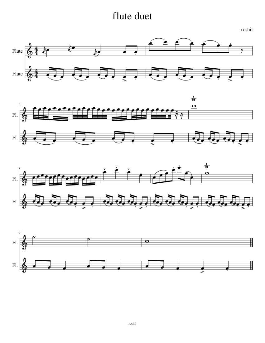 The fluttering bird Sheet music for Flute (Woodwind Duet) | Musescore.com