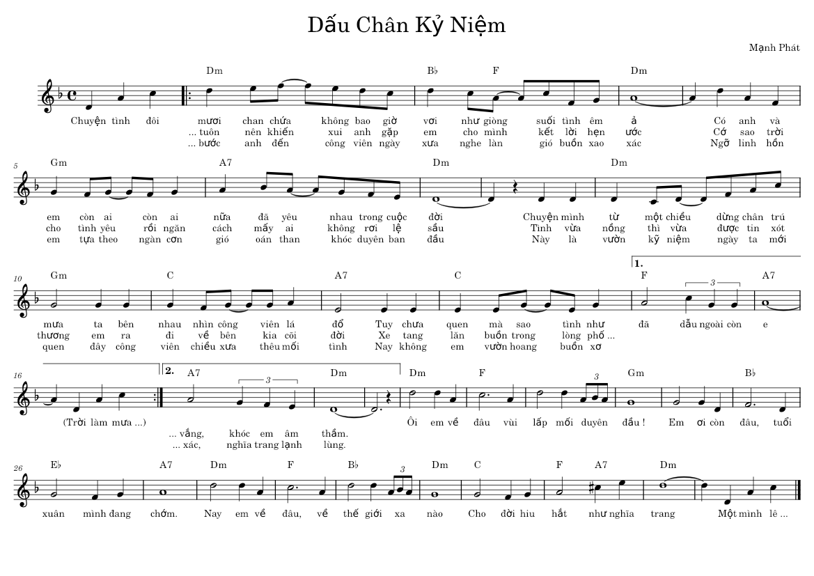 Dấu Chân Kỷ Niệm Dau Chan Ky Niem Sheet Music for Piano (Solo) Easy ...