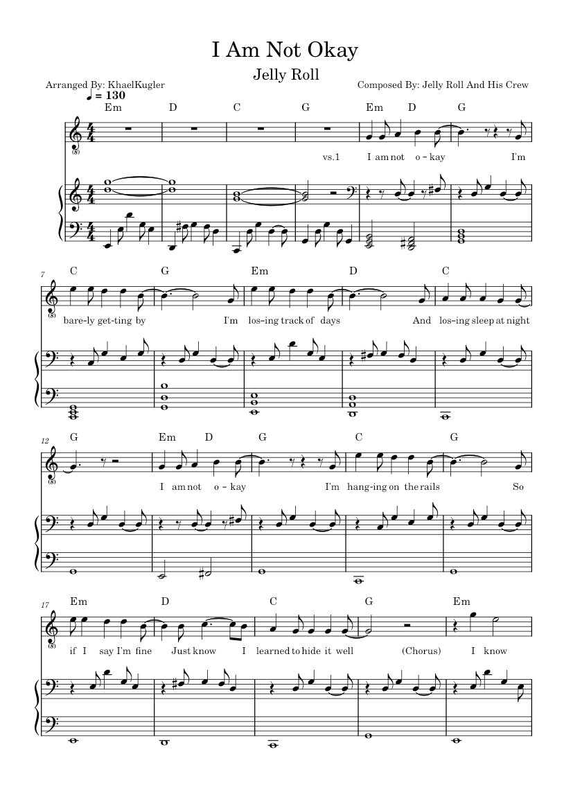 I am not Okay. – Jelly Roll Sheet Music with Chords for Piano ...