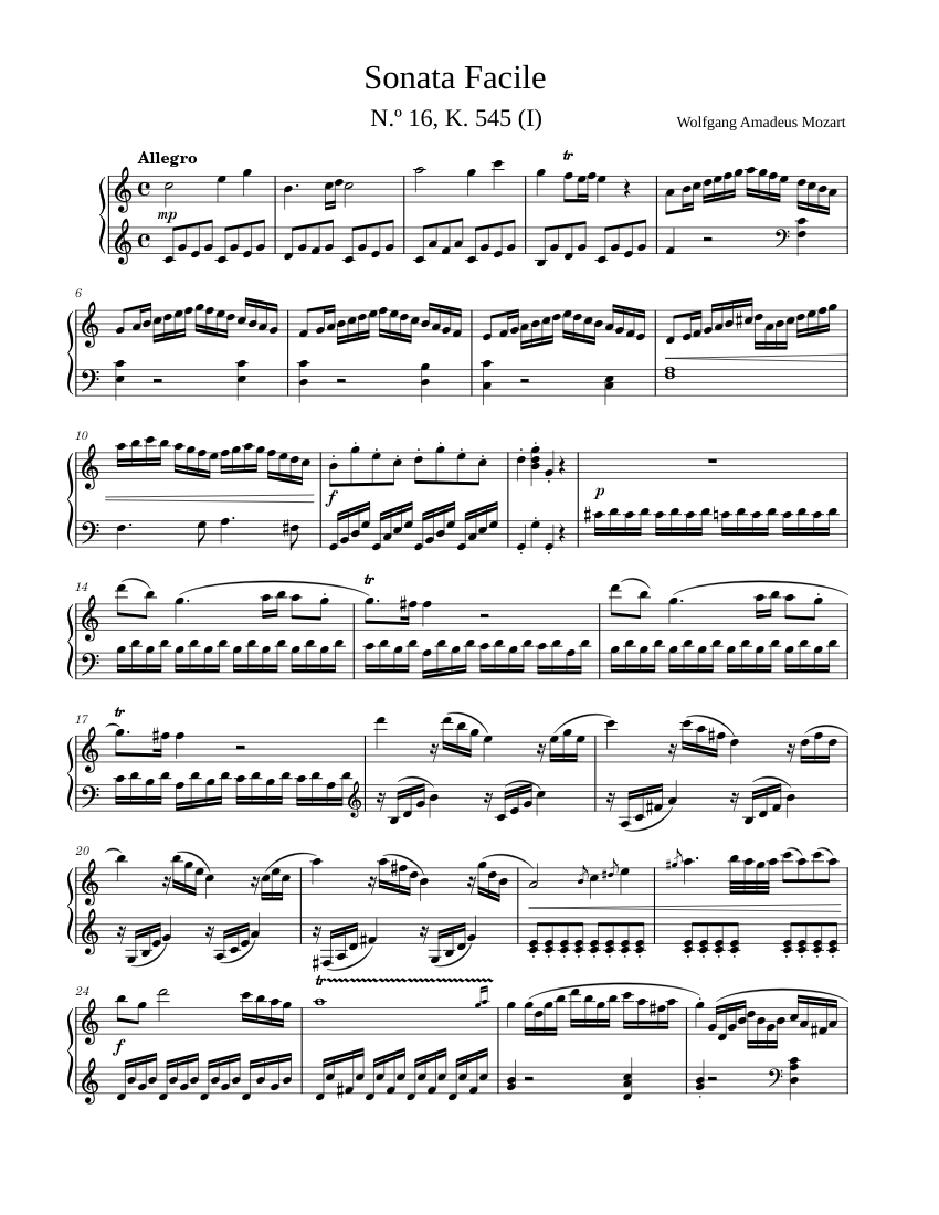 Piano Sonata No.16 in C major, K.545 – Wolfgang Amadeus Mozart Sheet music for Piano (Solo ...