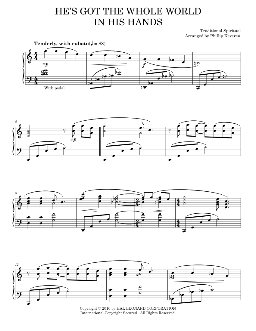 He’s got the whole world in his hands Sheet music for Piano: Music Notes