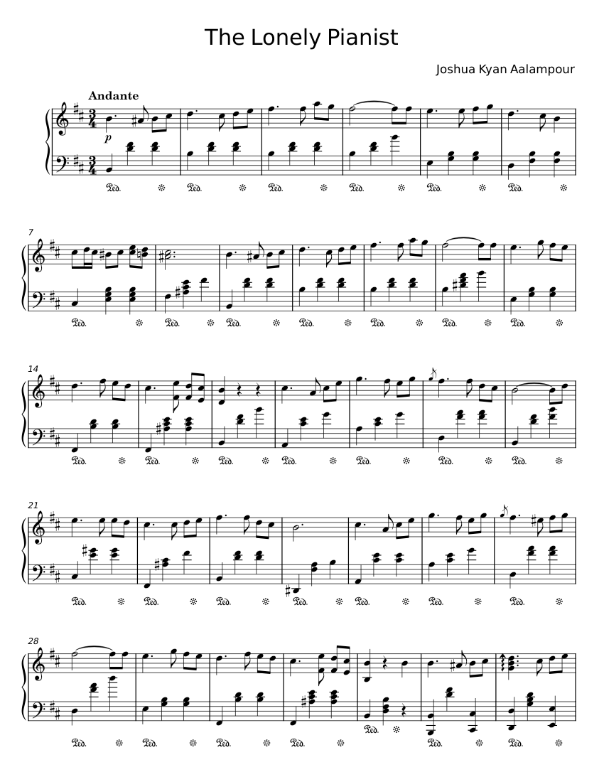 The Lonely Pianist - Joshua Kyan Aalampour Sheet Music for Piano (Solo) Easy | MuseScore.com