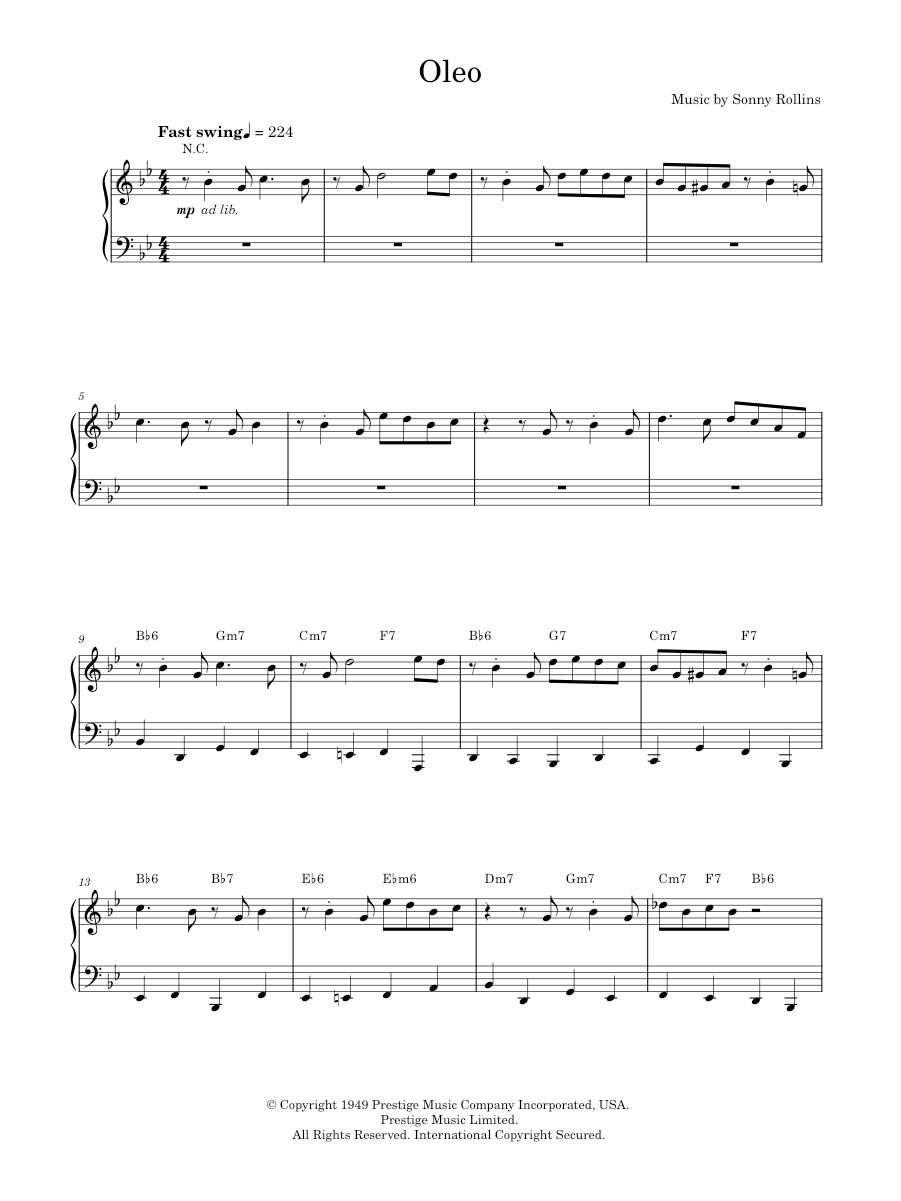 oleo Sheet music for Piano by Sonny Rollins Official | MuseScore.com
