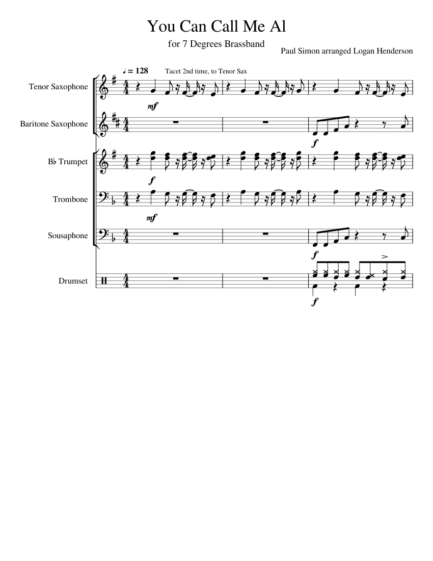 You Can Call Me Al Sheet music for Trombone, Saxophone tenor, Saxophone baritone, Trumpet in b ...