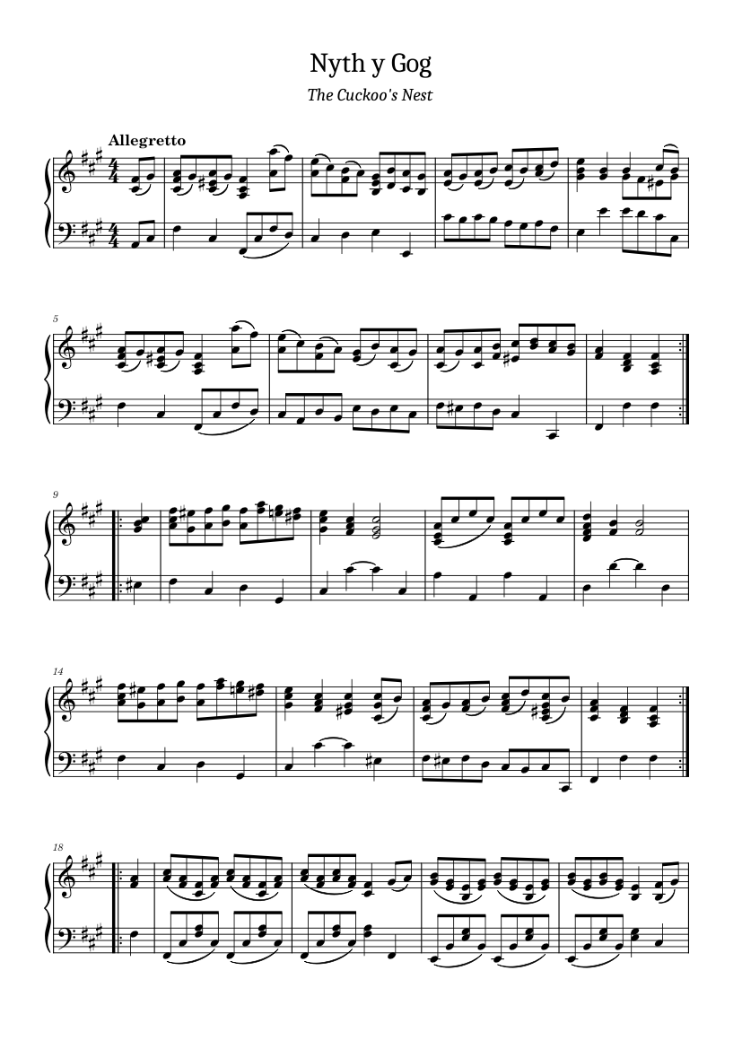 Nyth y Gog – Misc Traditional Nyth y Gog Sheet music for Piano (Solo ...