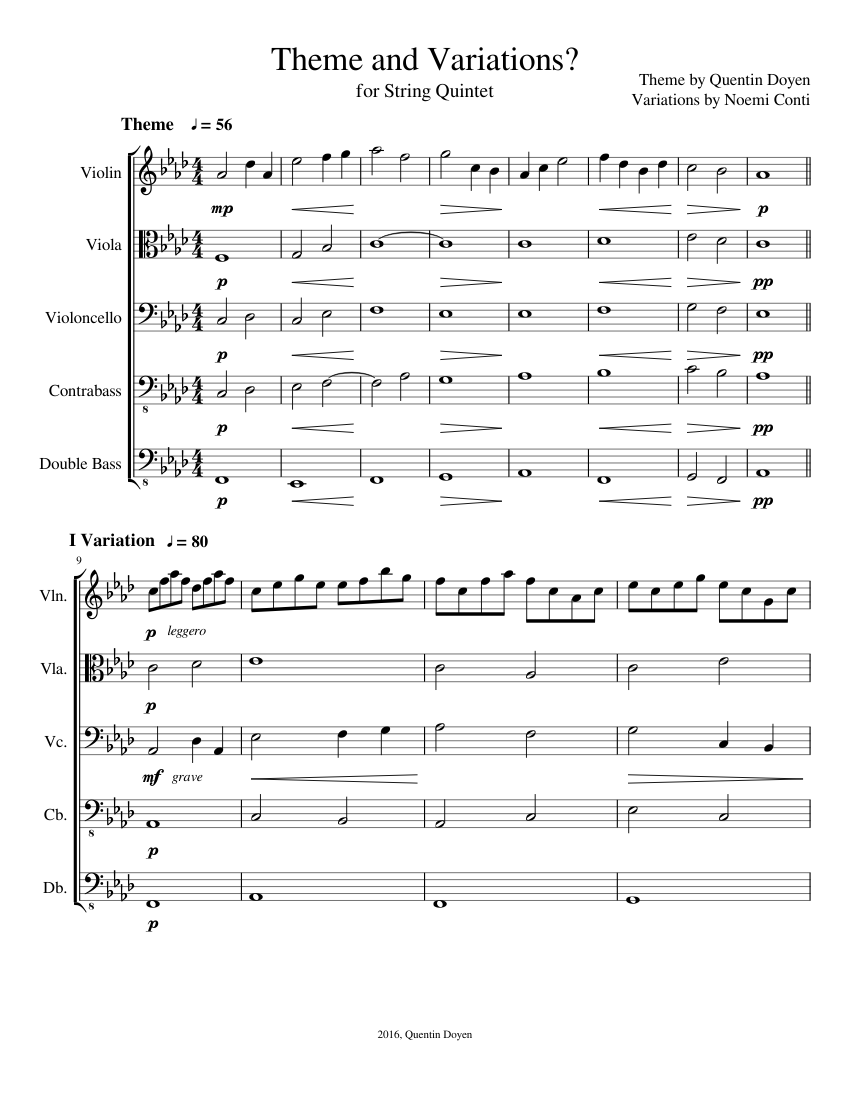 Theme And Variations For String Quintet Sheet Music For Contrabass 6075