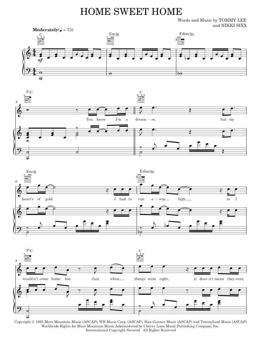 Play Official version of Home sweet home Sheet Music by Mötley Crüe for ...