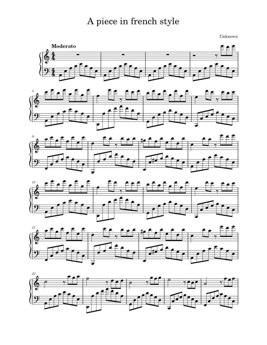 A Piece in French Style Sheet music for Piano (Solo) | Musescore.com