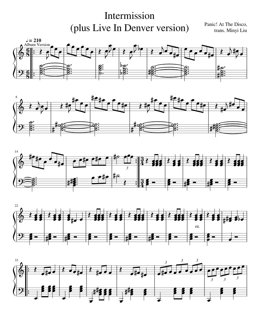 Intermission (plus Live In Denver version) Sheet music for Piano (Solo ...