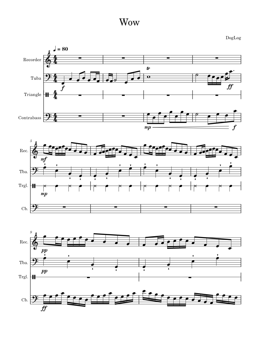 Wow Sheet music for Tuba, Contrabass, Recorder, Triangle (Mixed ...