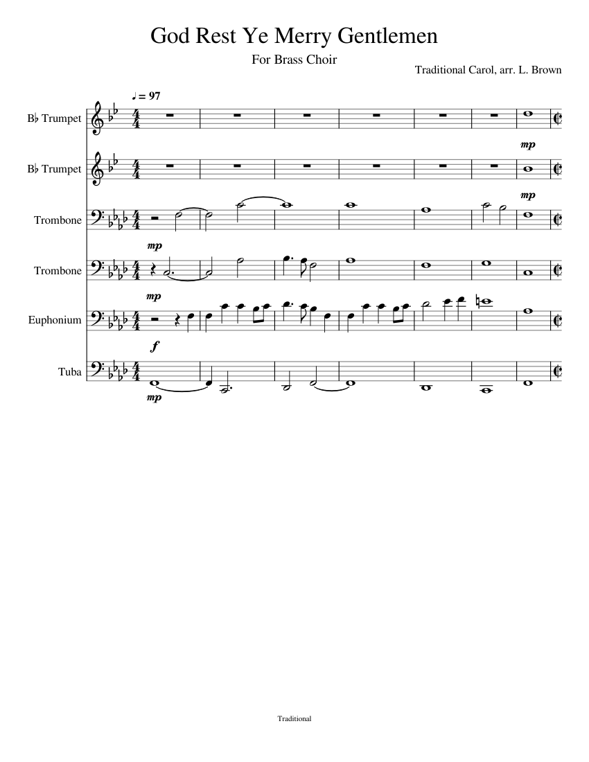 God Rest Ye Merry Gentlemen 2 Sheet music for Trombone, Euphonium, Tuba ...
