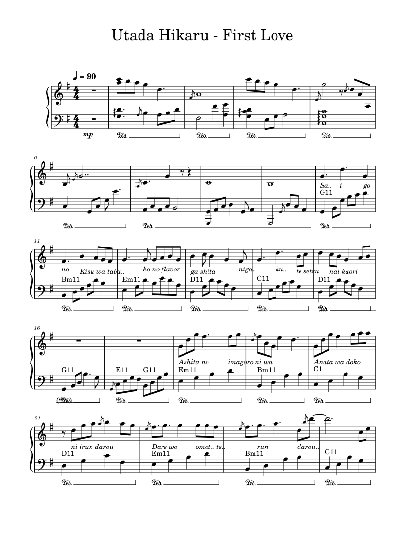 Utada Hikaru - First Love Sheet music for Piano (Piano Quartet ...