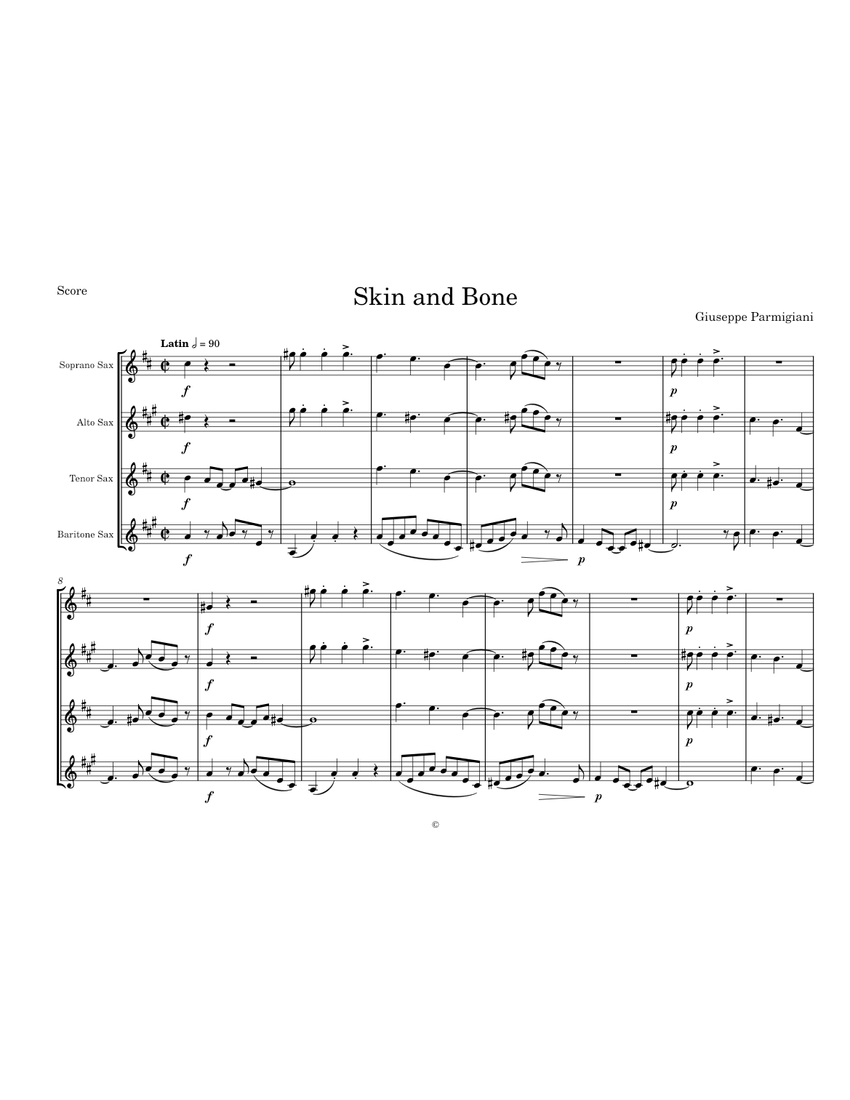 Parmigiani - Skin and Bone (Sax Quartet) Sheet music for Saxophone alto ...