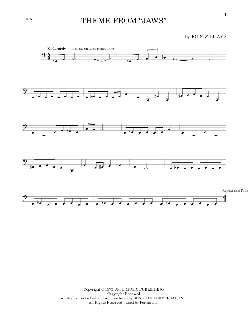 Play Official version of Jaws theme Sheet Music by John Williams for ...