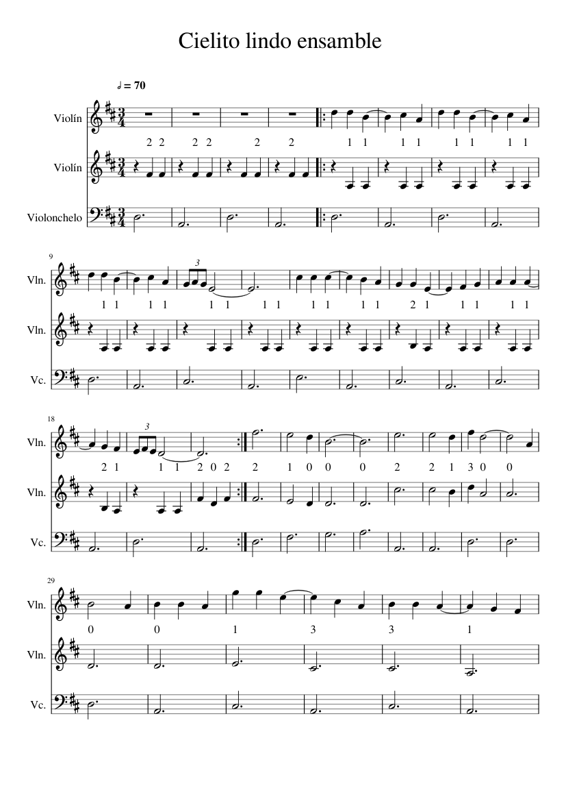 Cielito lindo ensamble Sheet music for Violin, Cello (Mixed Trio) | Musescore.com