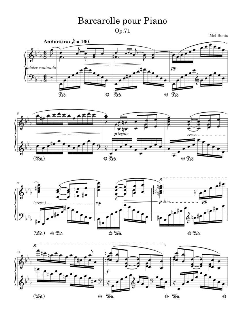 Barcarolle pour Piano Op.71 – Mel Bonis Sheet Music for Piano (Solo ...