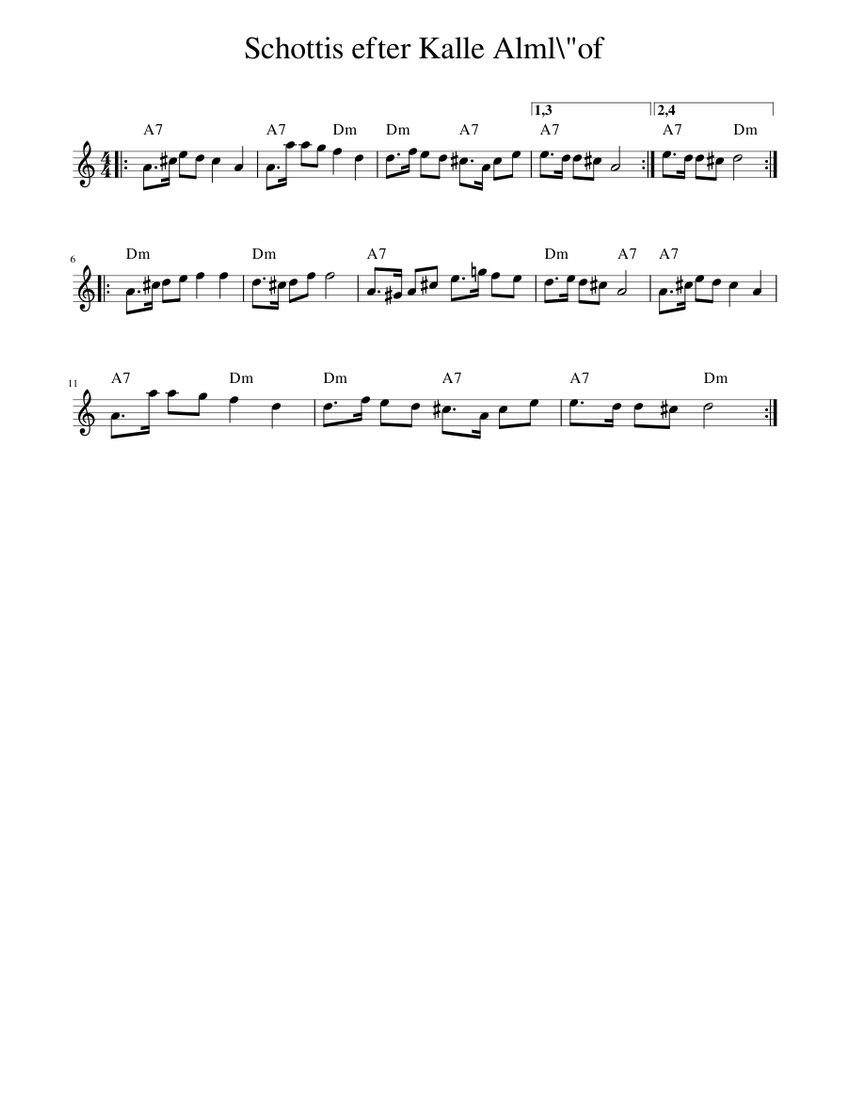 Schottis efter Kalle Alml\"of Sheet music for Piano (Solo) Easy | Musescore.com