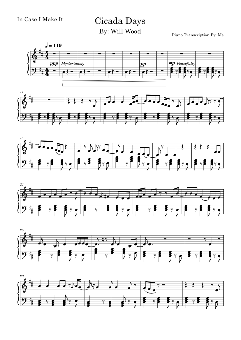 Cicada Days – Will Wood Sheet Music for Piano (Solo) | MuseScore.com