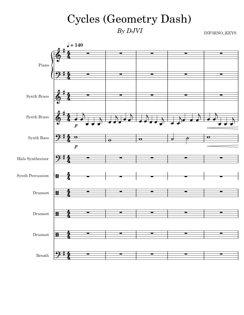Cycles — Geometry Dash Sheet music for Piano, Drum group, Tom tom ...