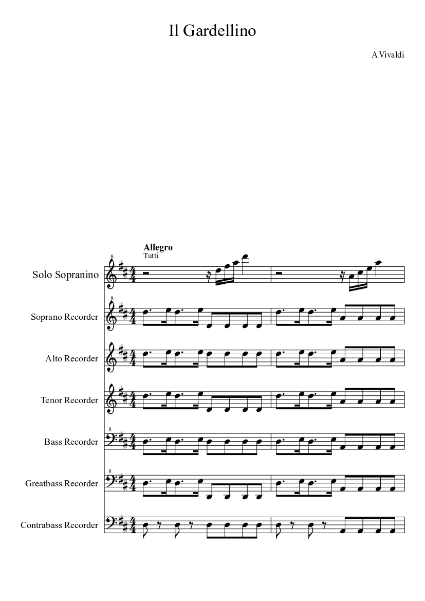 Il Gardellino Sheet music for Recorder (Mixed Ensemble) | Musescore.com