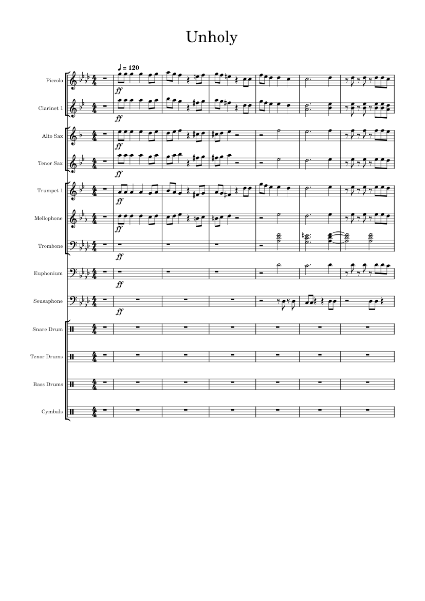 Unholy Sheet Music for Trombone, Euphonium, Mellophone, Flute piccolo ...