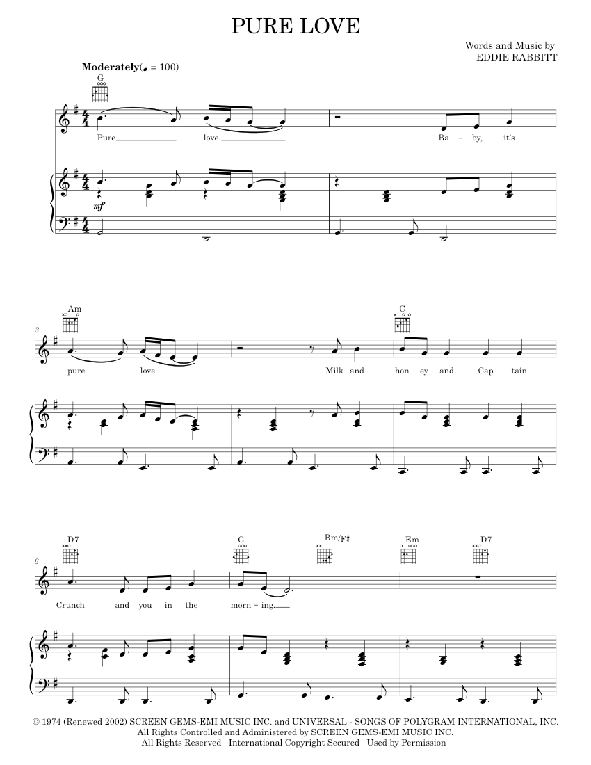 Pure Love Sheet music for Piano, Vocals by Eddie Rabbitt, Ronnie Milsap ...
