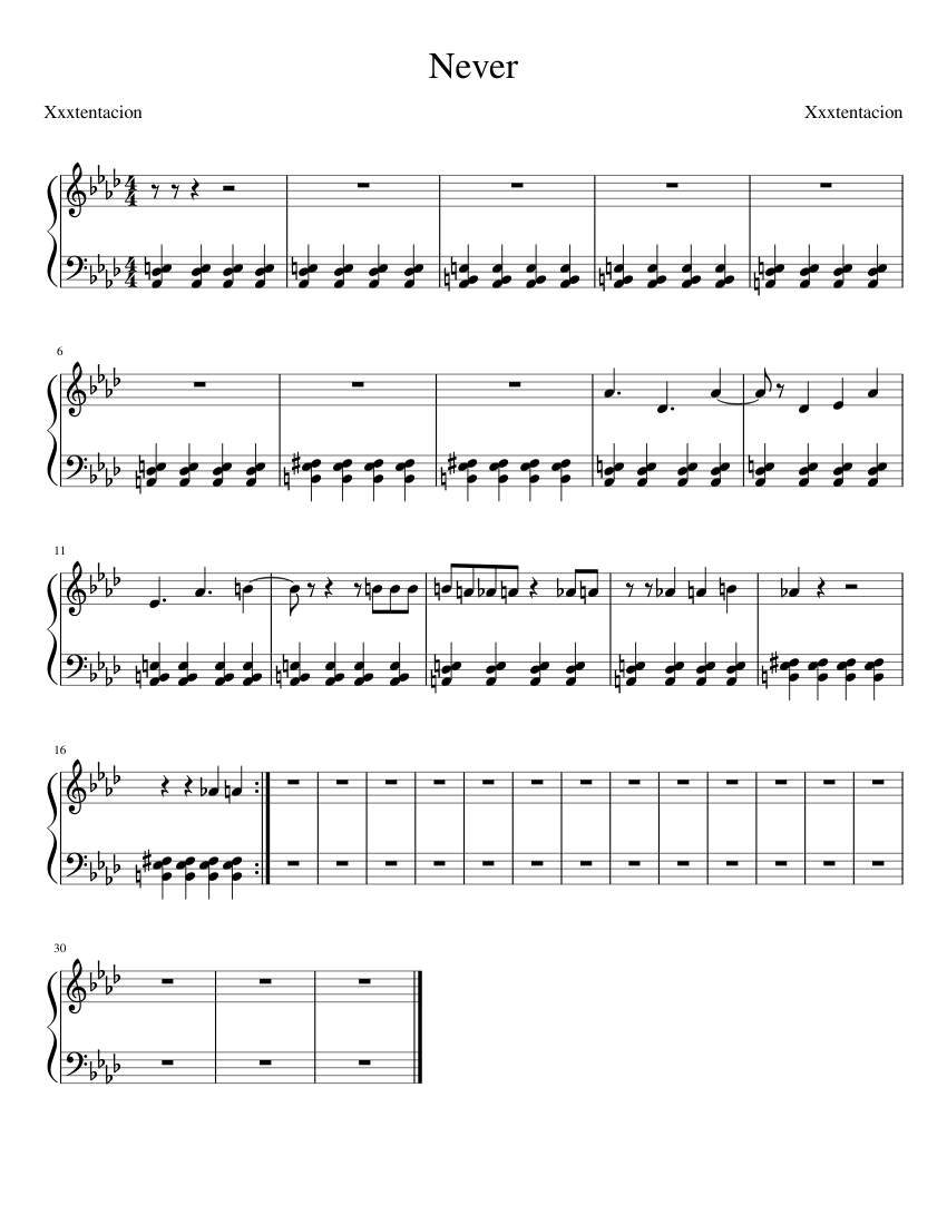 Never XXXtentacion Sheet music for Piano (Solo) | Musescore.com