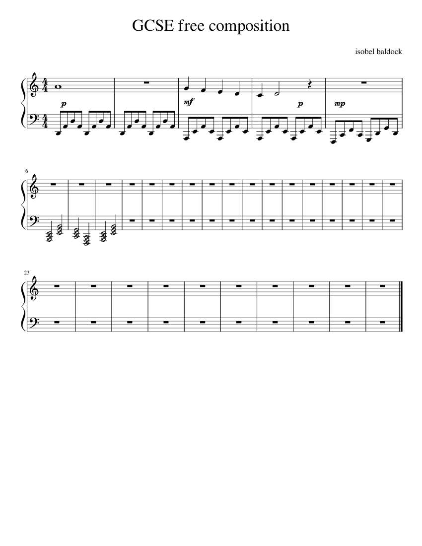 GCSE free composition (2) Sheet music for Piano (Solo) Easy | Musescore.com