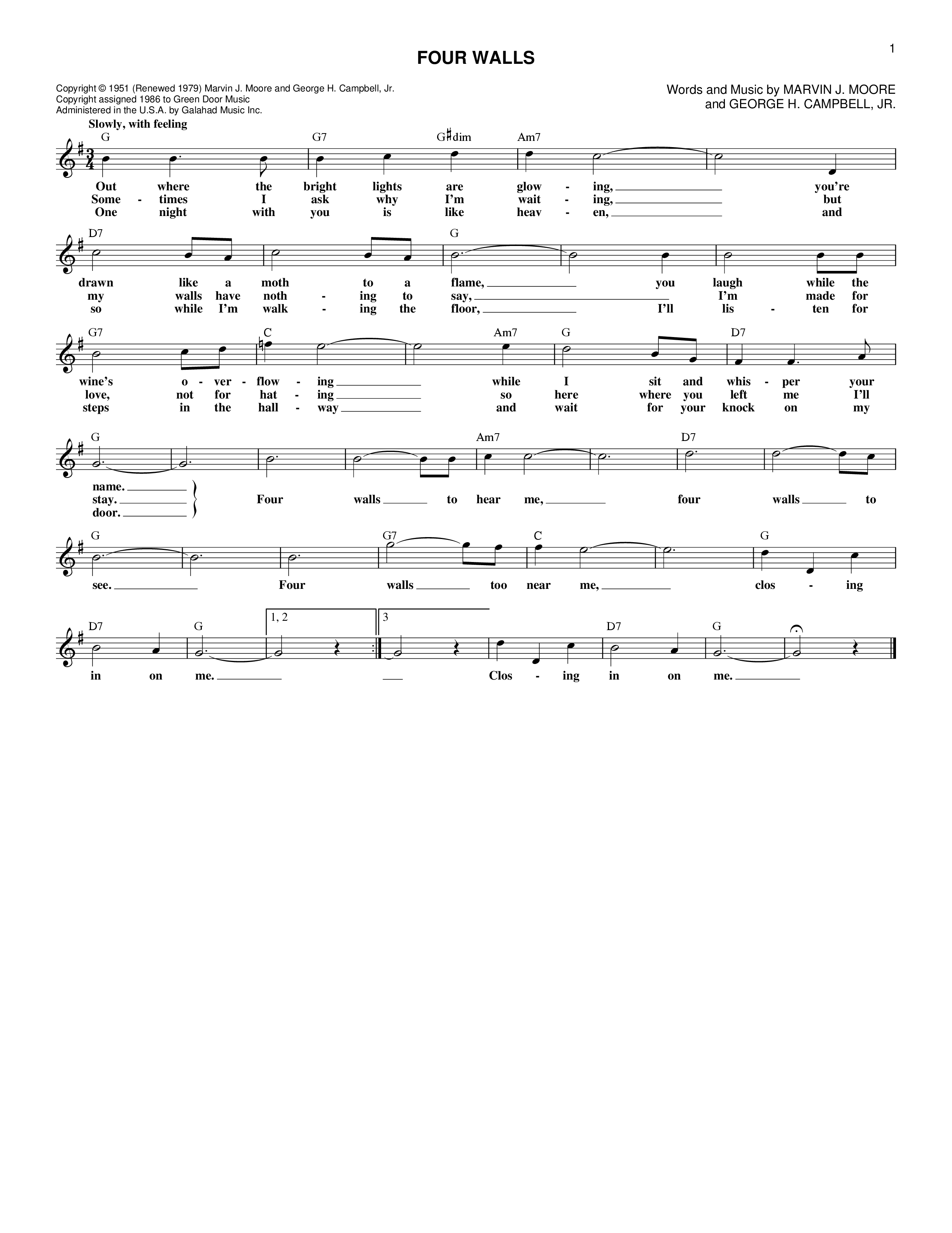 Play Official version of Four walls sheet music by Jim Reeves for Piano ...