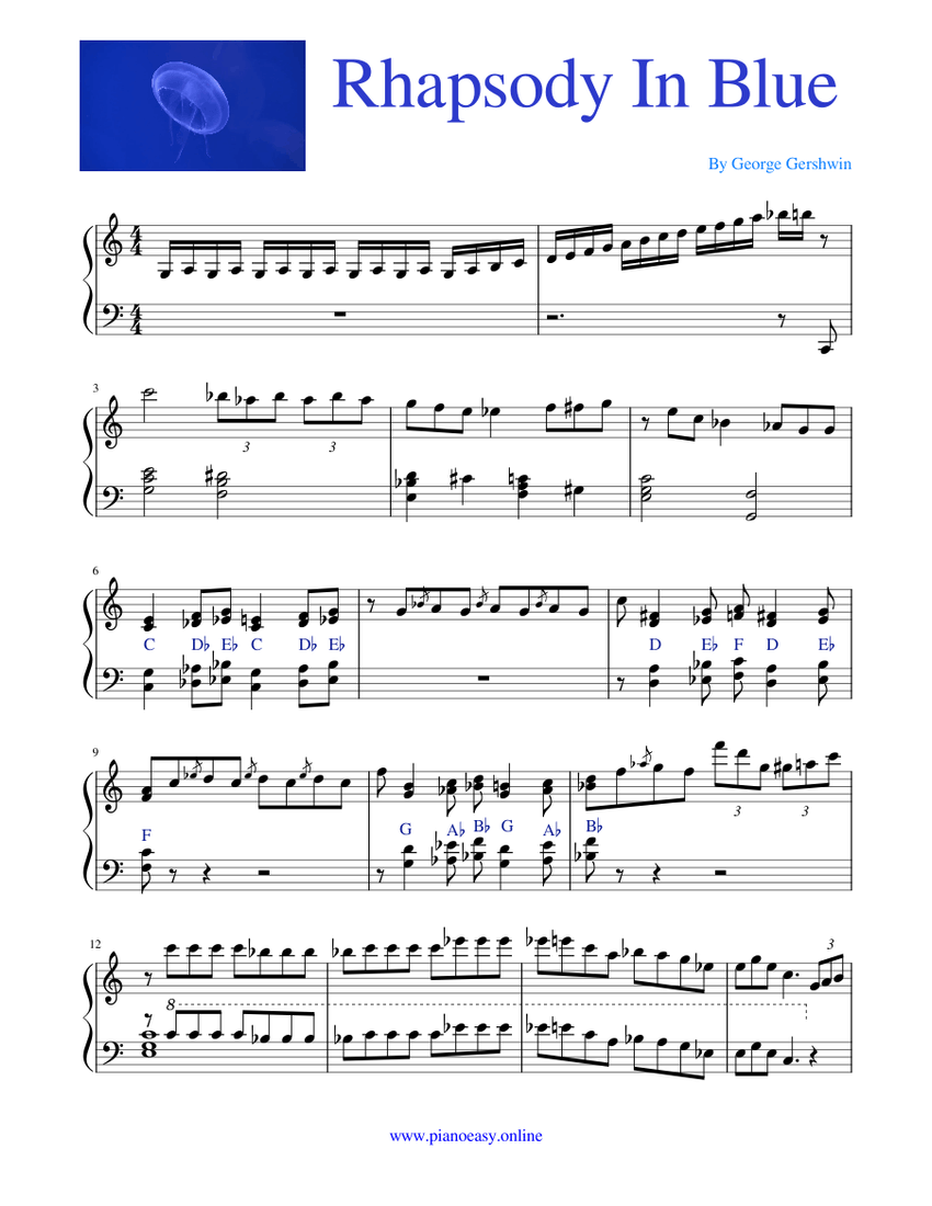 Rhapsody in Blue – George Gershwin - Complete PianoEasy Arrangement ...
