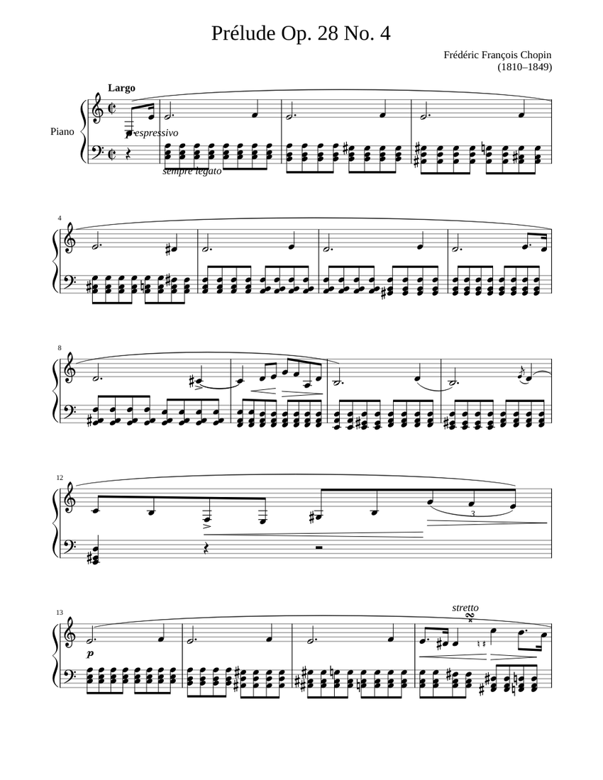 Chopin - Prelude Op. 28 No. 4 - Transcribed to A Minor Sheet music for ...