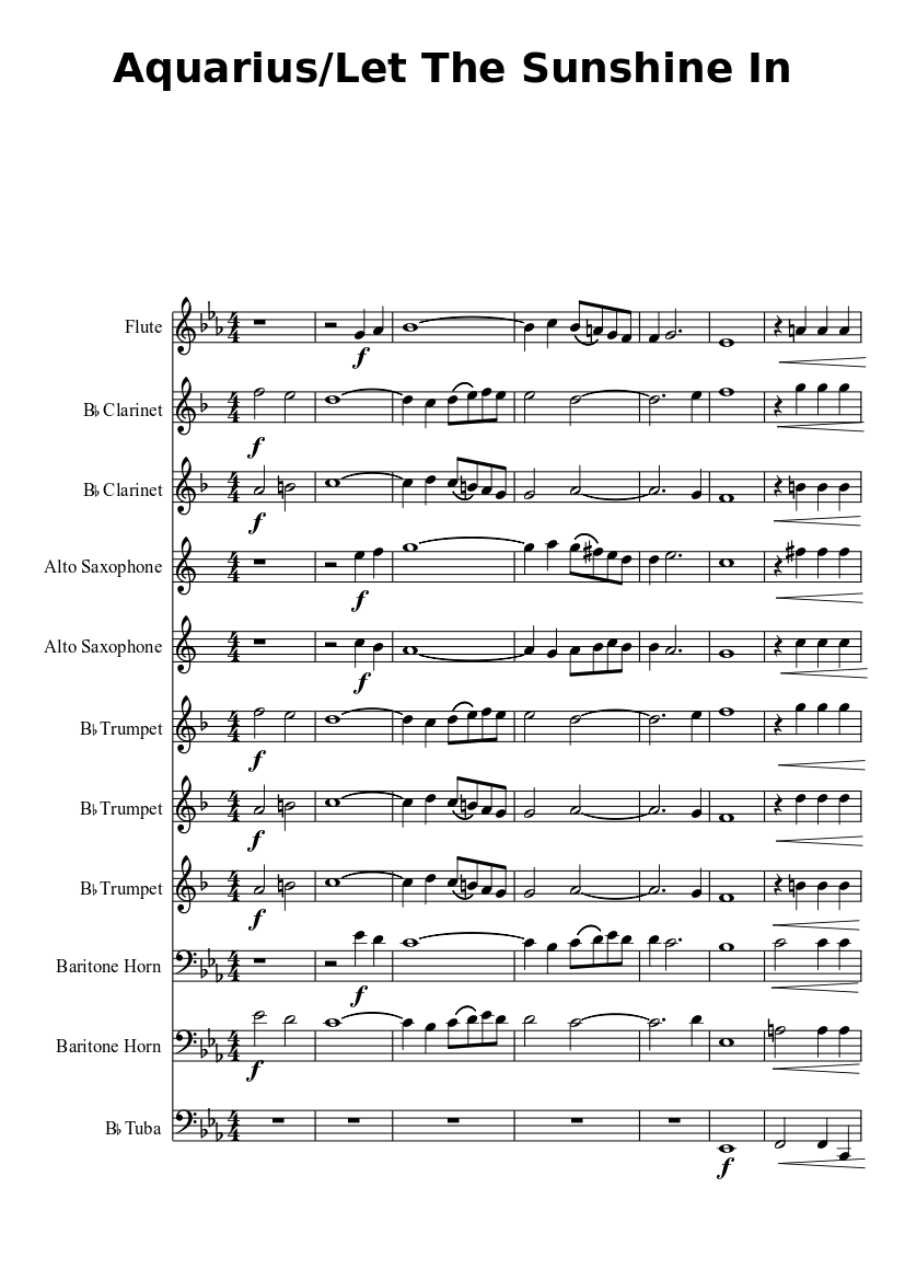 Aquarius/Let the Sunshine In Sheet Music for Tuba, Flute, Clarinet ...