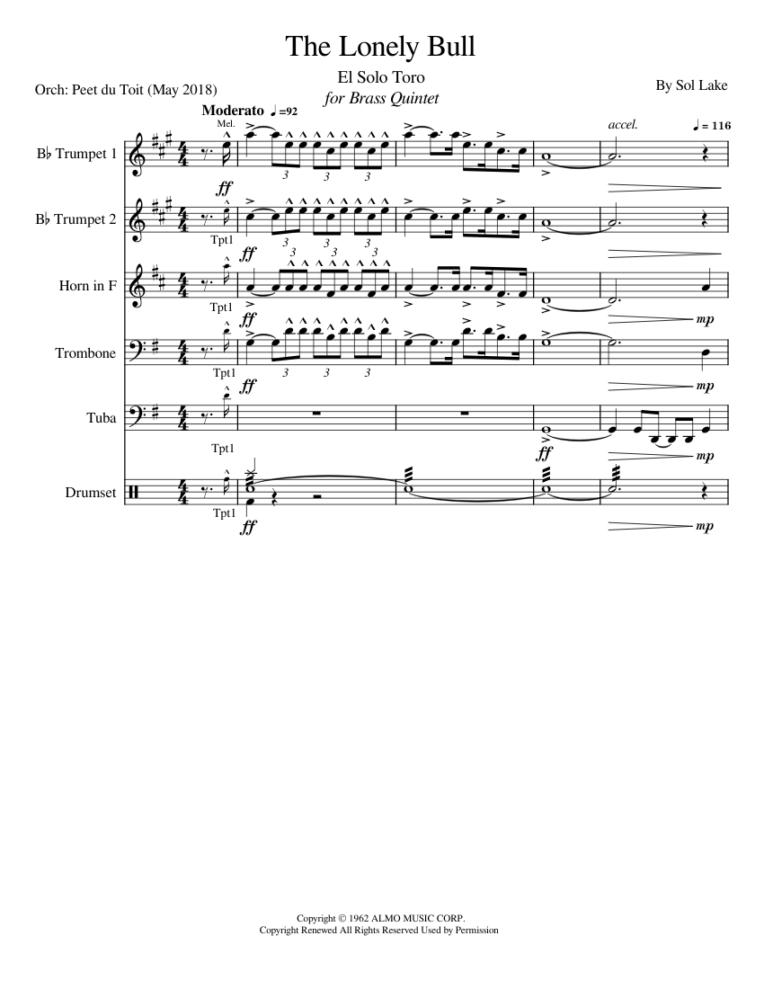 The Lonely Bull – Herb Alpert & The Tijuana Brass Sheet music for ...