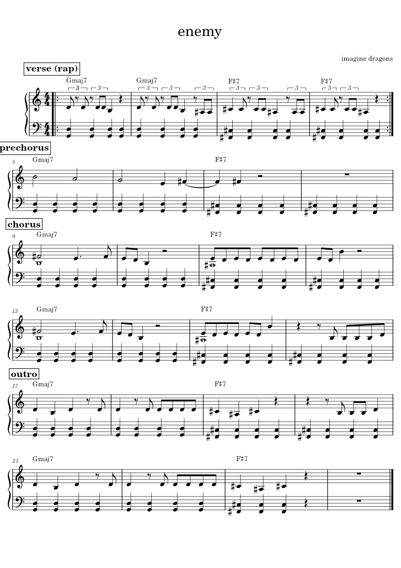 Enemy – Imagine Dragons Sheet Music with Chords for Piano (Solo) Easy ...