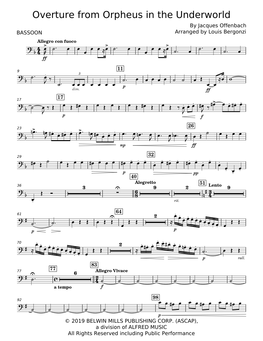 Overture from Orpheus in the Underworld - Jacques Offenbach Sheet Music ...