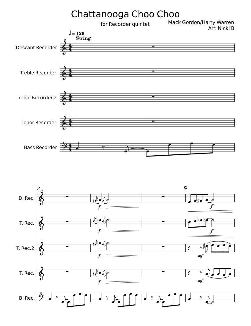 Chattanooga Choo Choo - Glenn Miller Sheet music for Flute piccolo ...