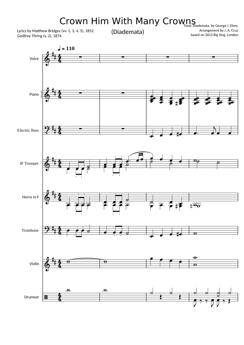 Crown Him With Many Crowns – George J. Elvey, Matthew Bridges (Arr. J. A. Cruz) Sheet music for ...