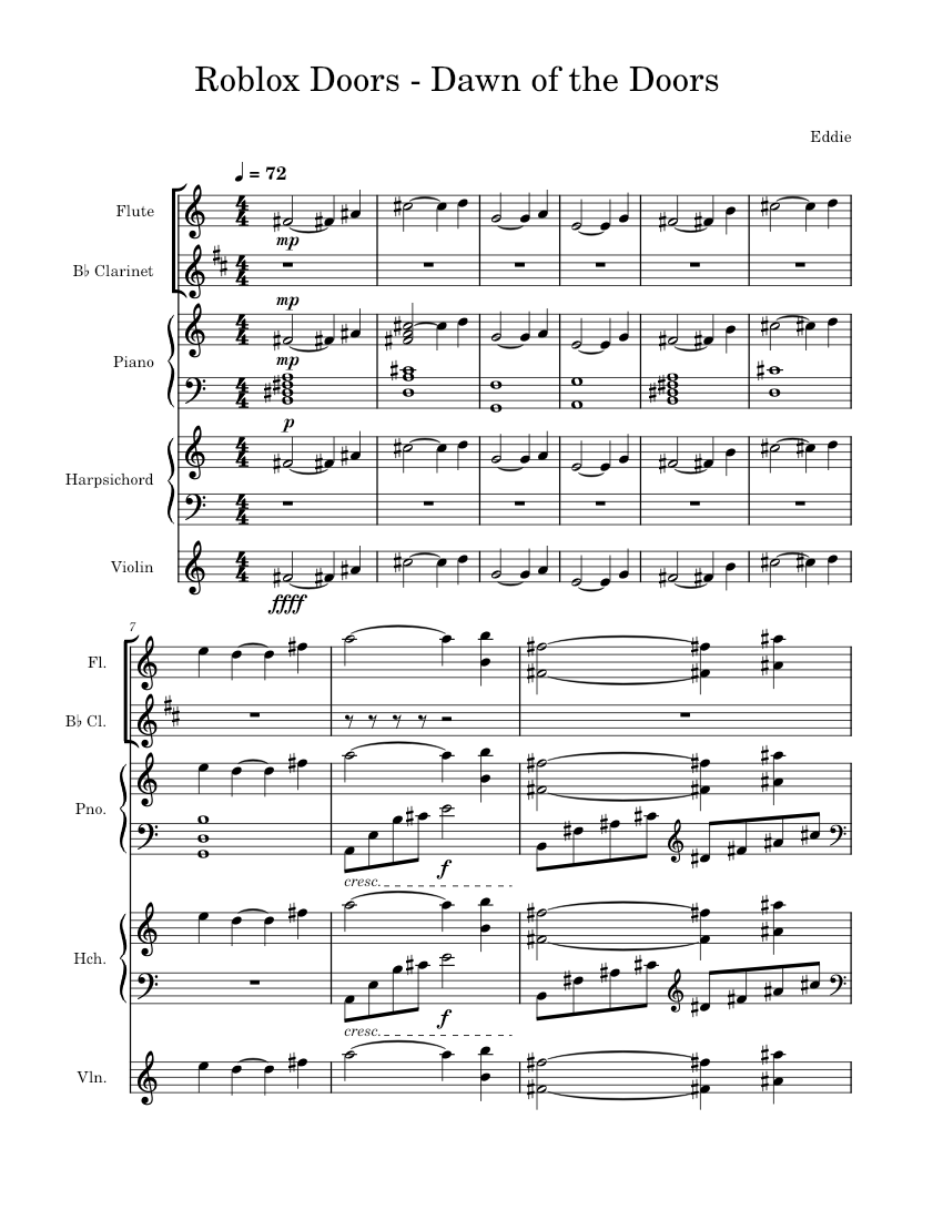 Roblox Doors - Dawn Of The Doors Sheet Music for Piano, Harpsichord ...