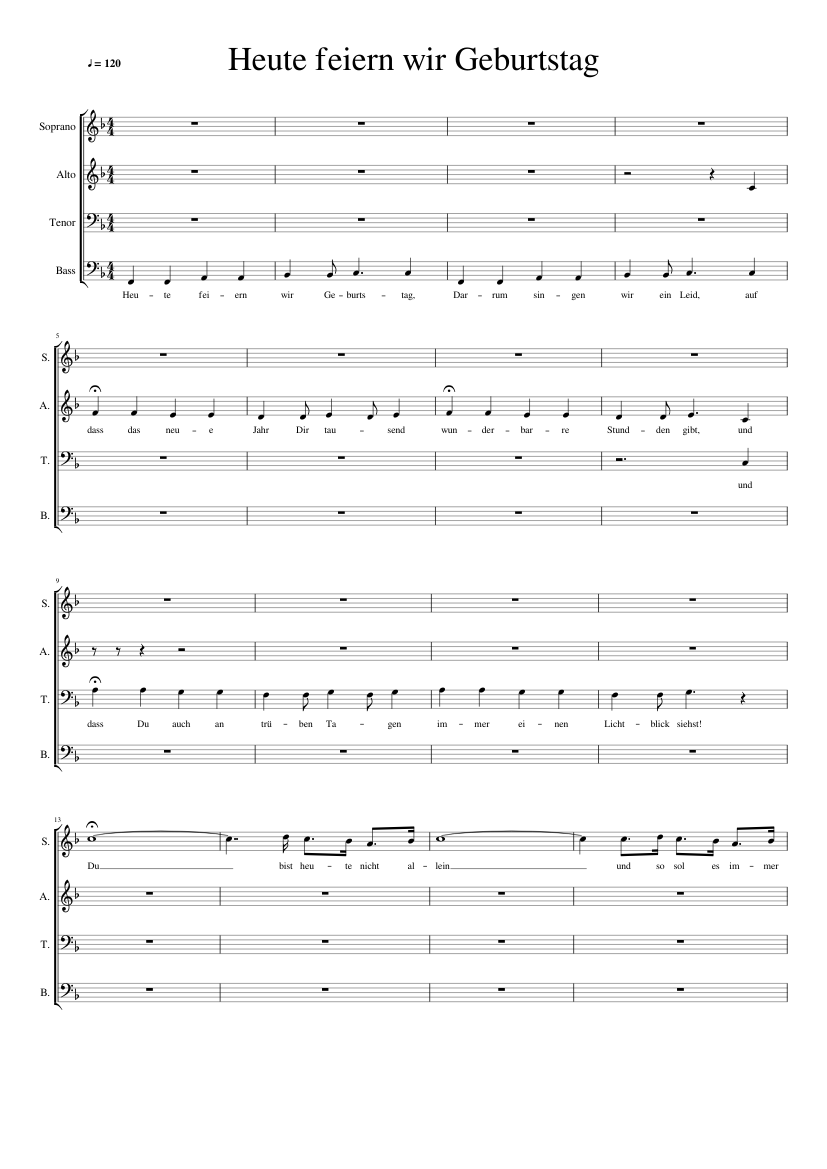 Heute feiern wir Geburtstag Sheet music for Soprano, Alto, Tenor, Bass ...