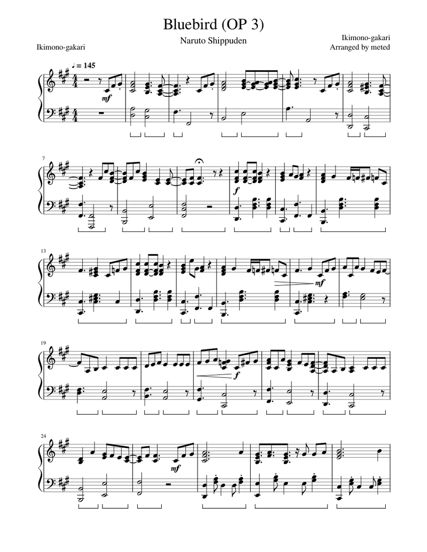 Bluebird (Naruto Shippuden OP 3) Sheet music for Piano (Solo ...