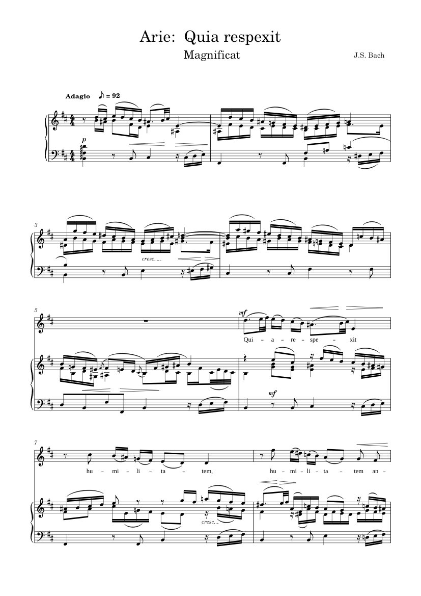 Aria "Quia Respexit" - Magnificat, BWV 243 (J.S. Bach). D-dur – Johann Sebastian Bach Arie Quia ...