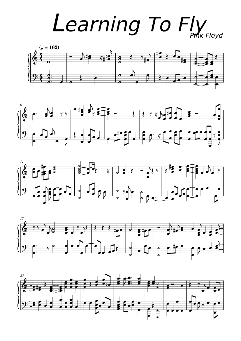 Learning to fly – Pink Floyd Sheet Music for Piano (Solo) | MuseScore.com