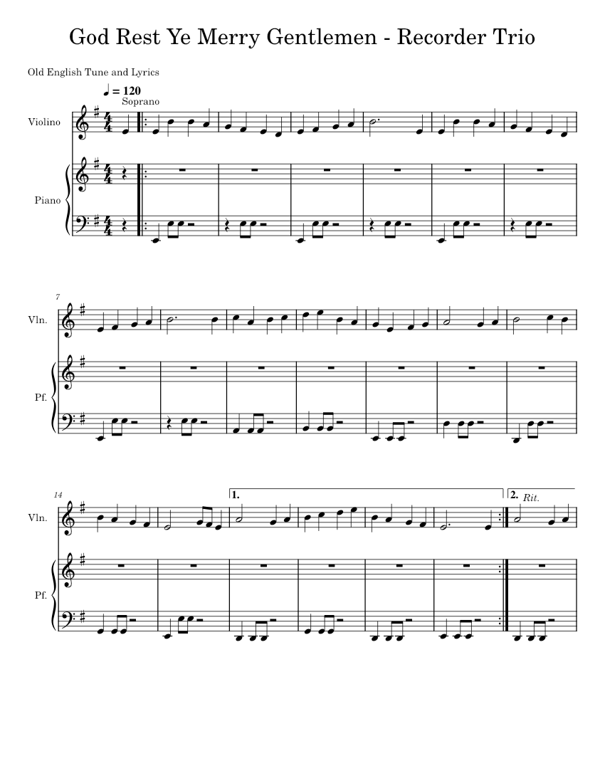 God Rest Ye Merry Gentlemen - Recorder Trio Sheet music for Piano ...